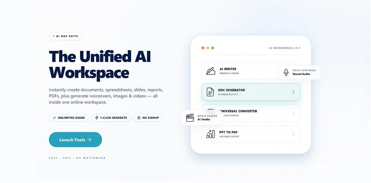 AI Document Suite: Free AI Workspace & Media Studio
