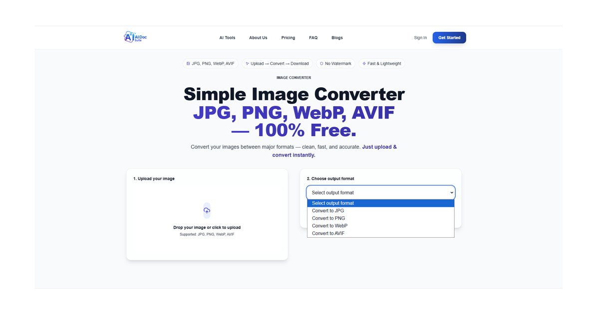 Free Image Converter — JPG, PNG, WebP & AVIF